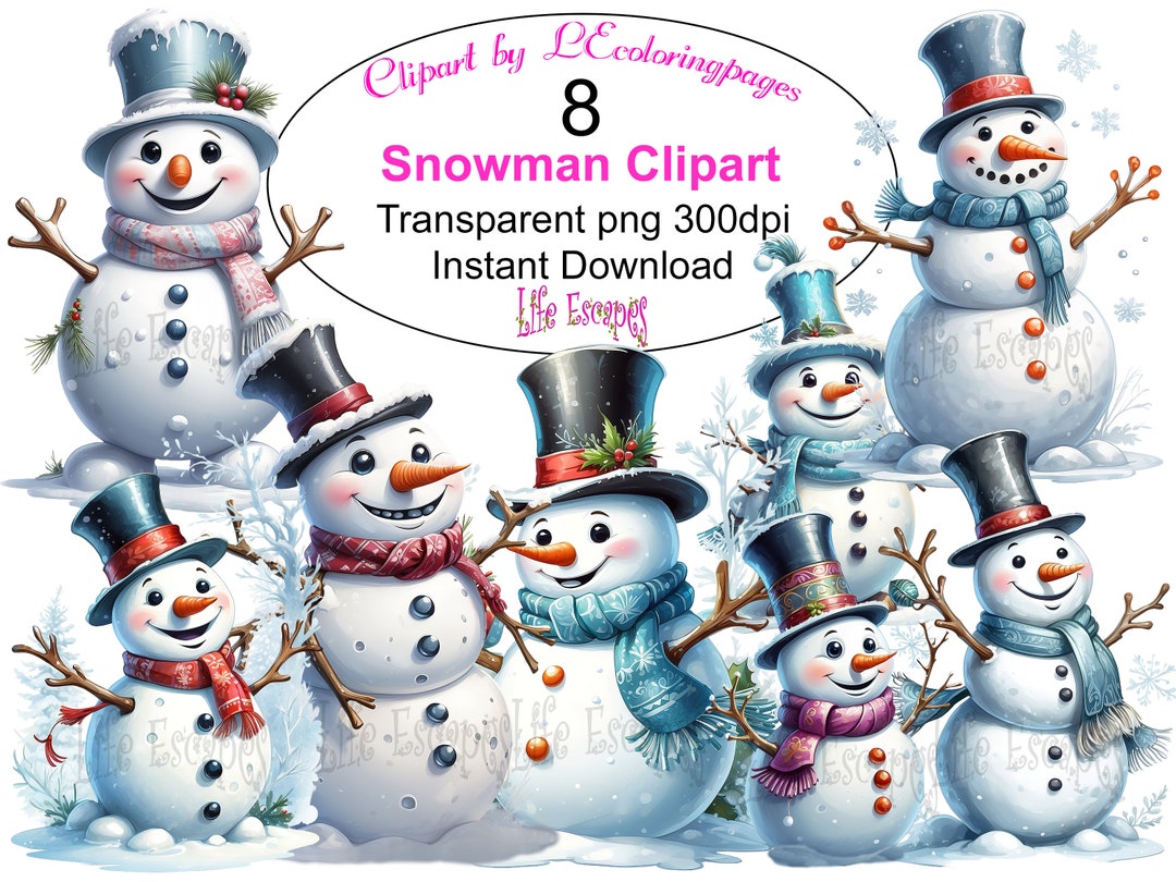 Printable Christmas Snowmen Clipart Set - Set #1, PNG, Commercial Use ...