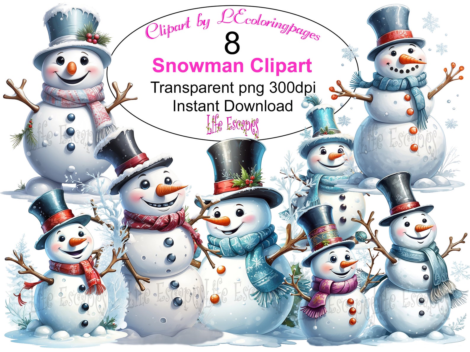 Christmas Snowmen Clipart – Transparent PNG, Commercial Use (digital ...