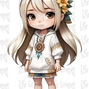 Chibi Boho Girl Digital Clipart Set, Light Skin, Instant Download ...