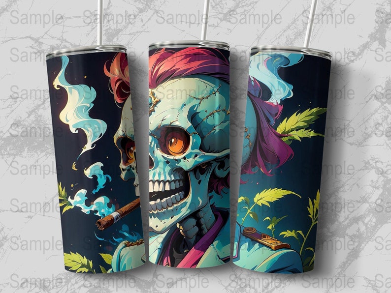 Funny Weed, Cannabis, Marijuana, Skull 20 Oz Skinny Tumbler Sublimation ...