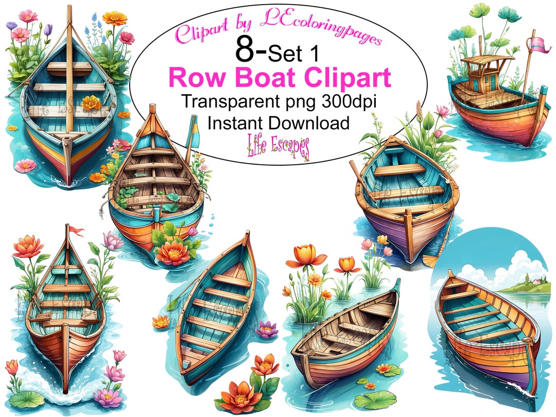 Printable Row Boat Clipart Bundle - Set #1, PNG, Commercial Use ...