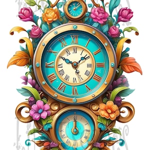 Printable Floral Clock Clipart Bundle - Set #2, PNG, Commercial Use ...