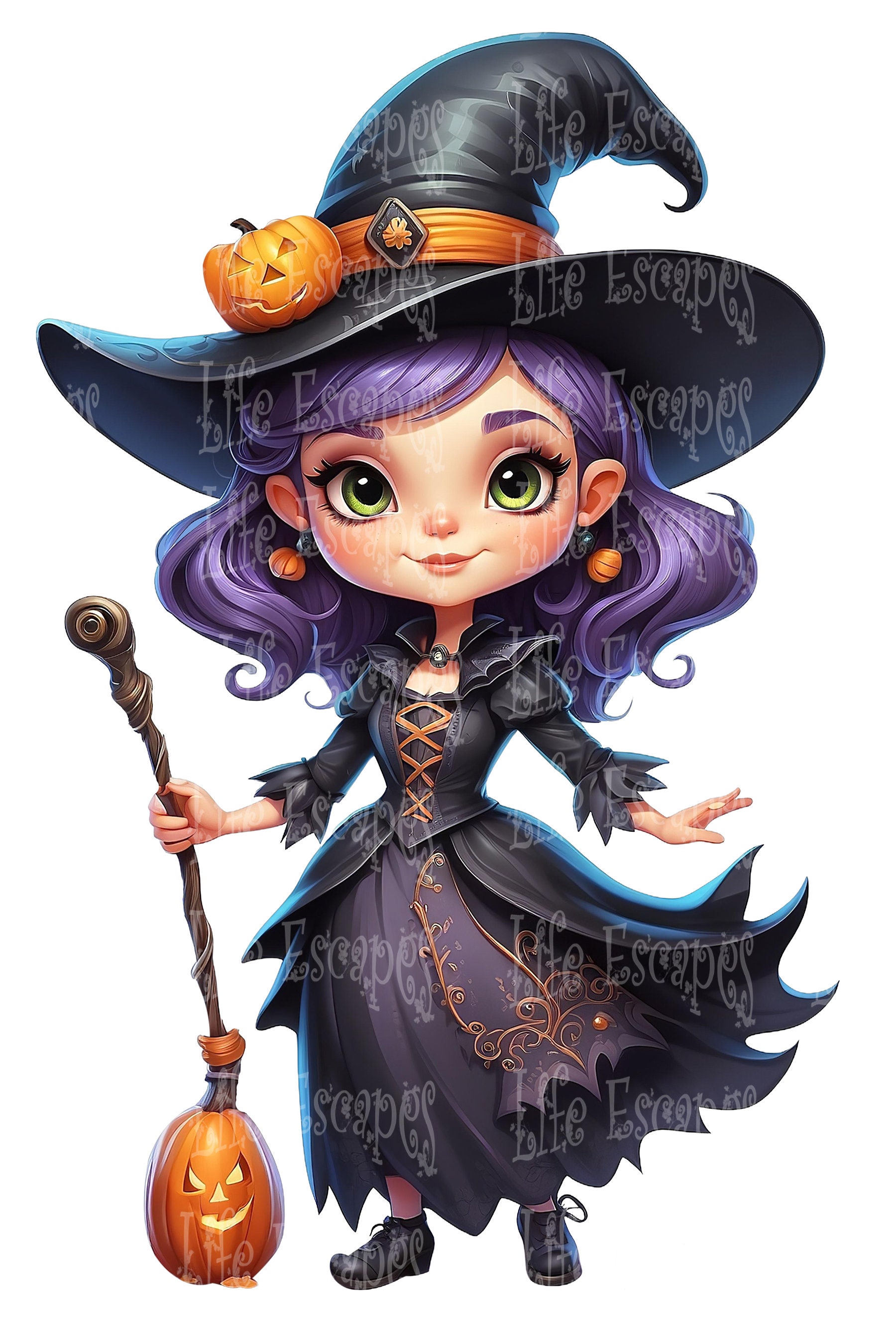 Halloween Witch Clipart Collection, 8 Cute Witch Illustrations ...