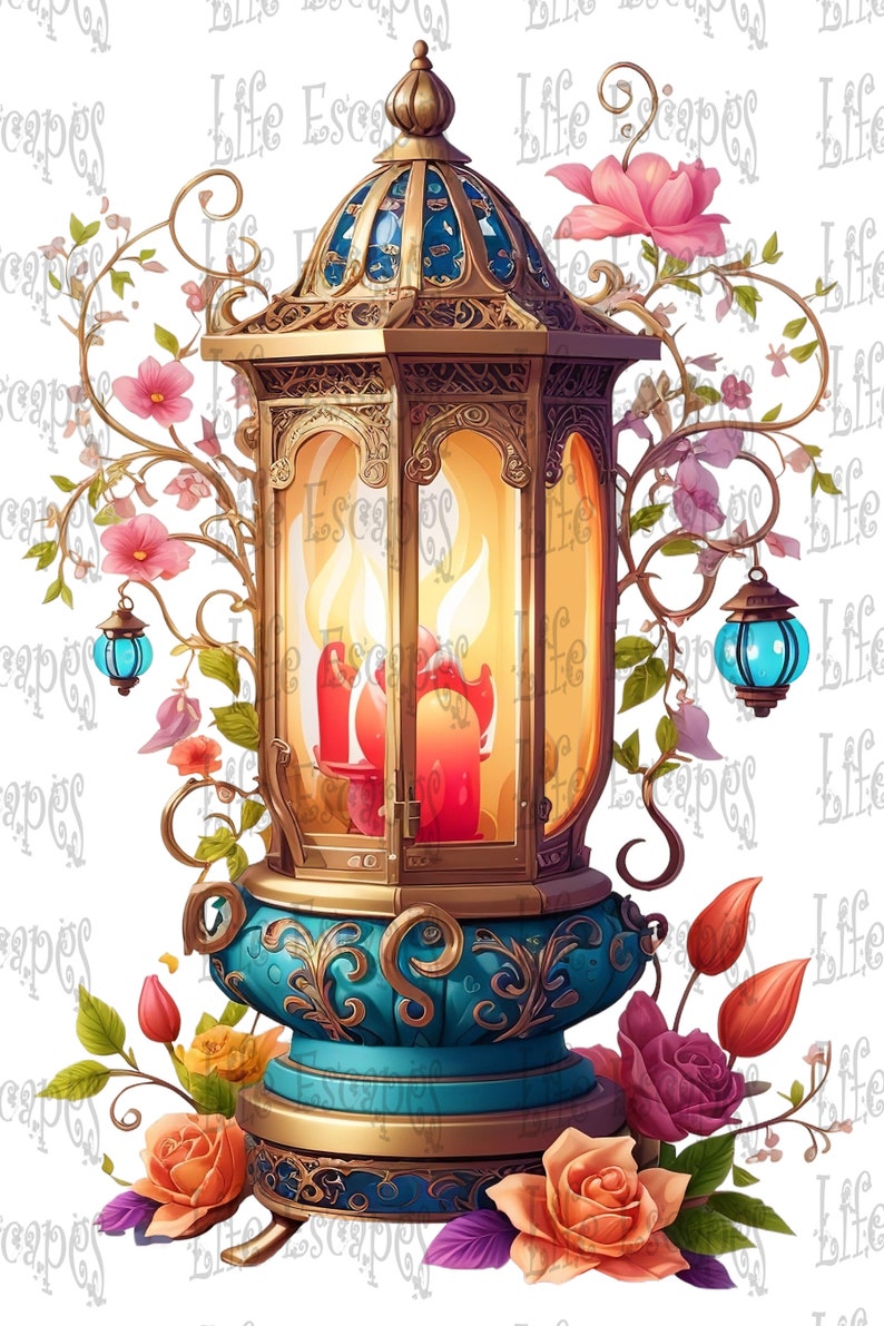 Printable Floral Fantasy Lantern Clipart Bundle Set 2, PNG, Commercial ...