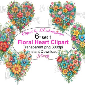 Printable Floral Heart Valentine Clipart Bundle - Set #1, PNG ...