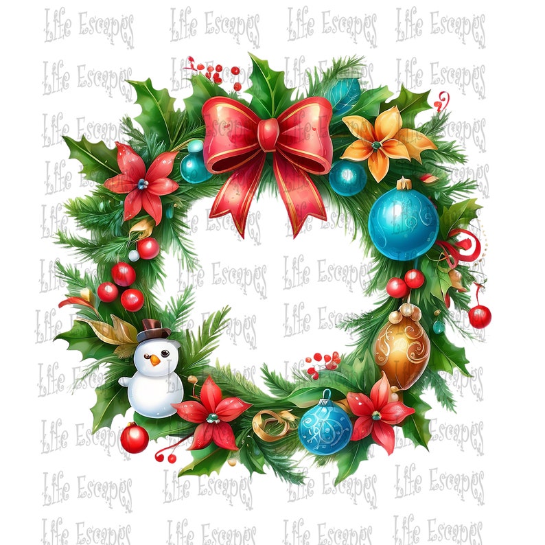 Printable Christmas Wreath Clipart Set Set 1, PNG, Commercial Use ...