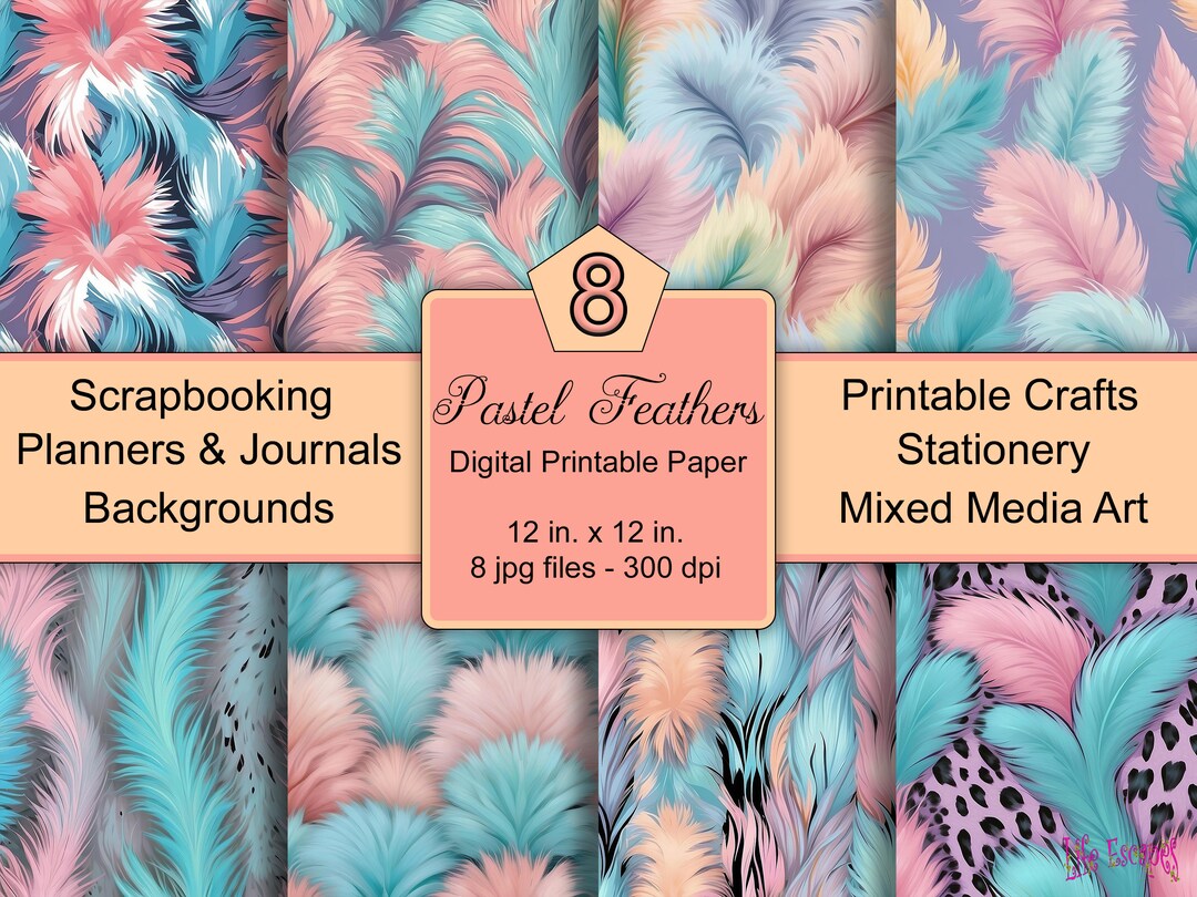 Pastel Feather Pattern, Scrapbook Paper Pack (digital Download) - Etsy