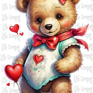 Printable Valentine Bear Clipart Bundle - Set #1, PNG, Commercial Use ...