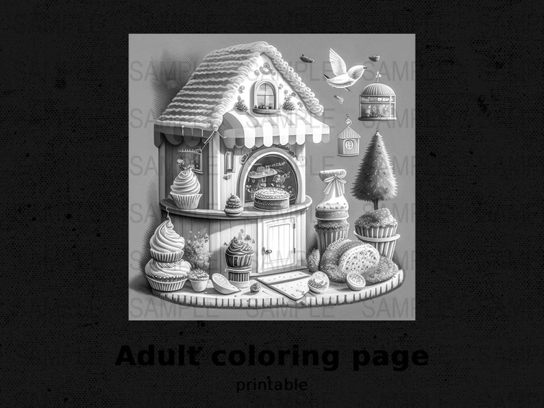Printable Adult Coloring Page 3D Whimsical Bakery 8x8 - Etsy