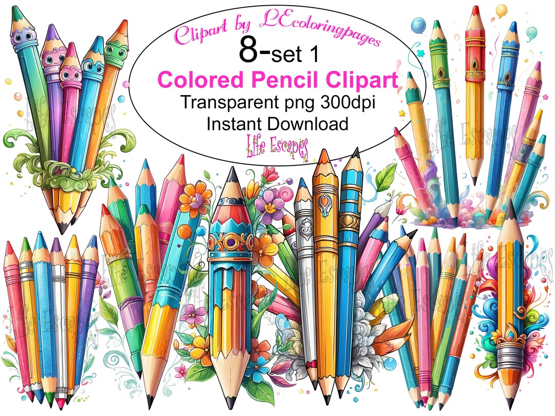Printable Colored Pencil Clipart Bundle - Set #1, PNG, Commercial Use ...