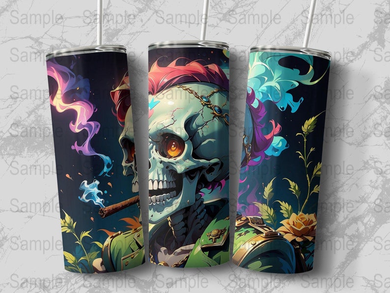 Funny Weed, Cannabis, Marijuana, Skull 20 Oz Skinny Tumbler Sublimation ...