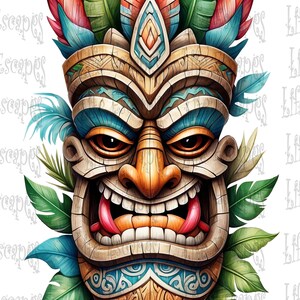 Tiki Mask Clipart Set, Tropical Hawaiian Polynesian Cultural Art ...
