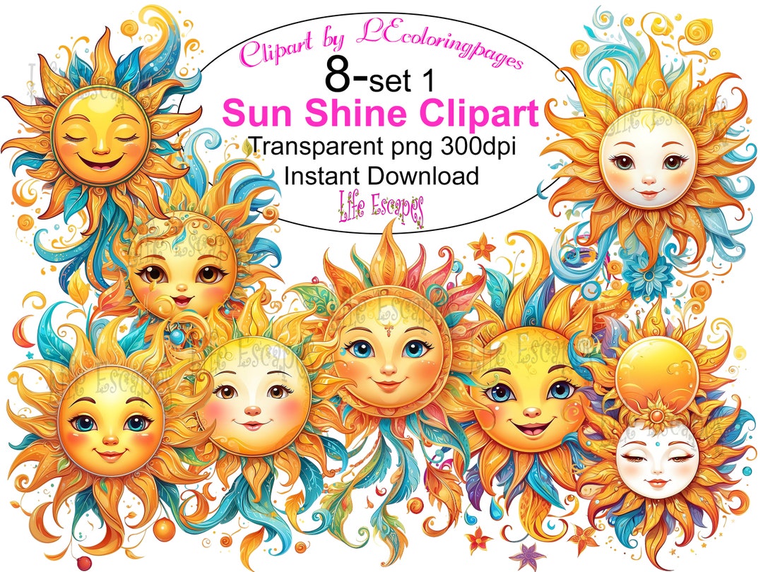 Printable Sun Clipart Bundle - Set #1, PNG, Commercial Use, Digital ...