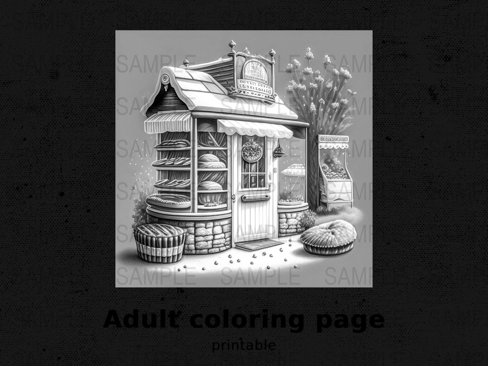 Printable Adult Coloring Page, 3D Whimsical Bakery - 8x8" Printable ...