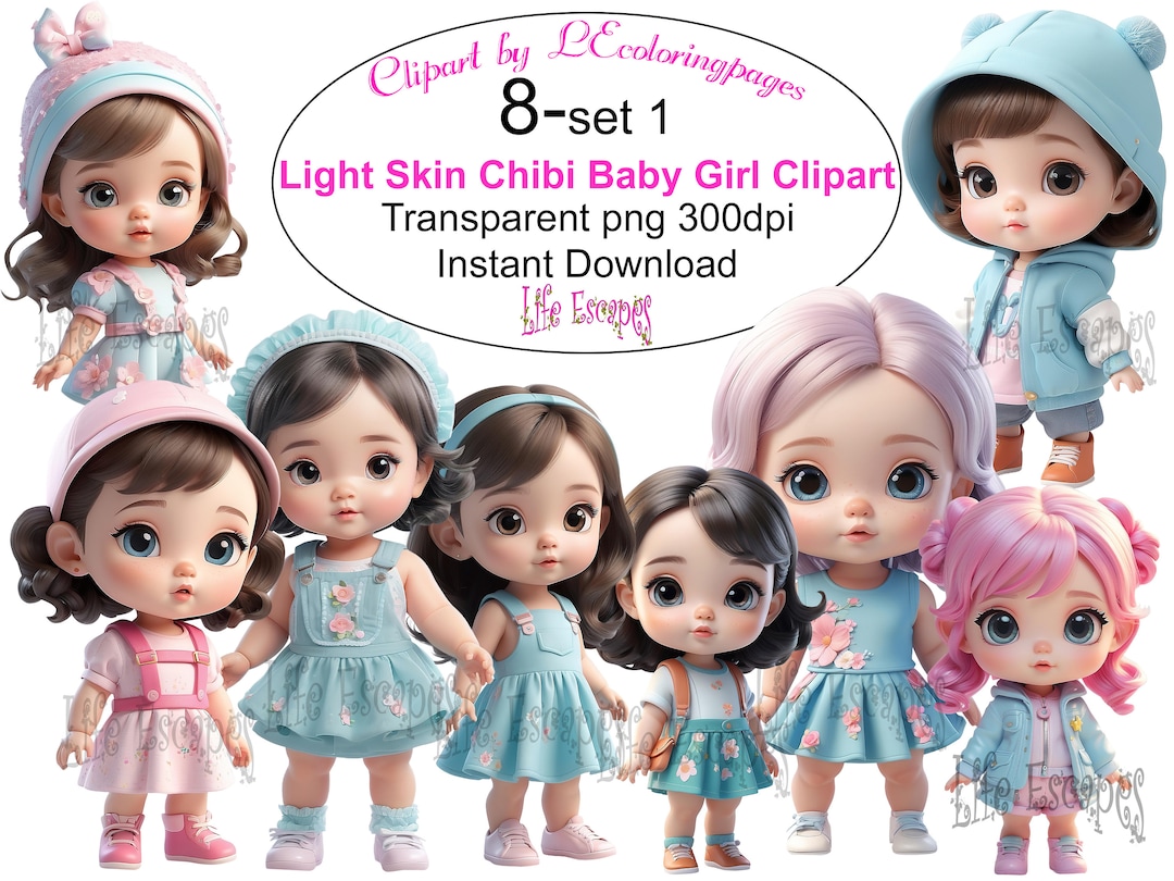 Light Skin Chibi Baby Girl Clipart, Cute Cartoon Characters, Digital ...