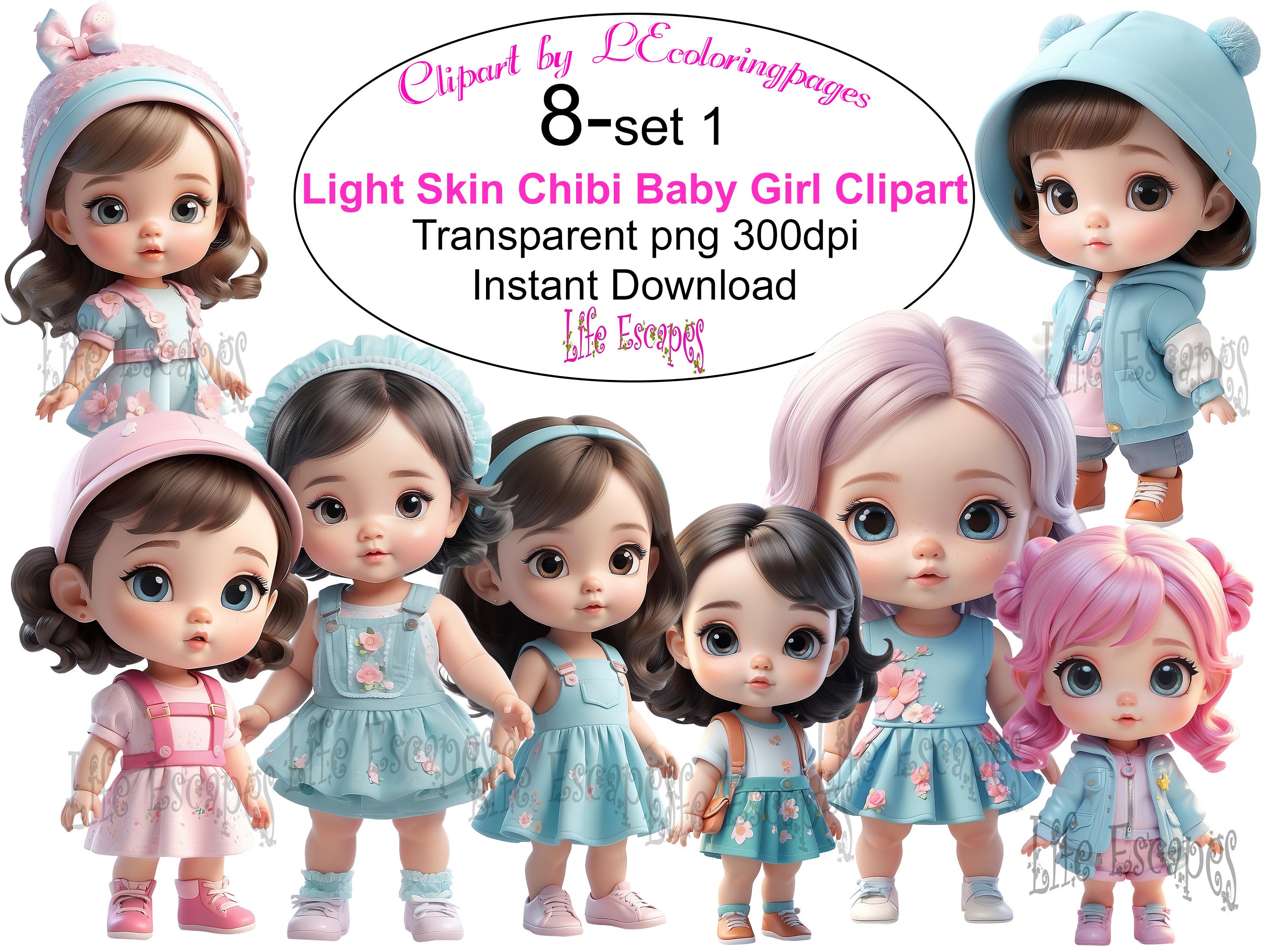 Light Skin Chibi Baby Girl Clipart, Cute Cartoon Characters, Digital ...
