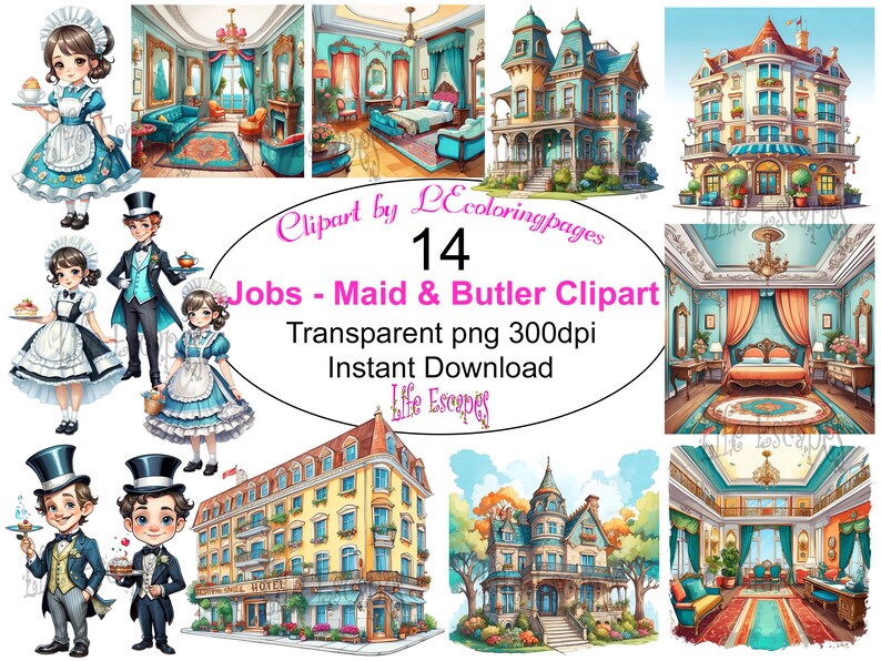 Victorian Maid and Butler Clipart, Charming Vintage Household Staff ...