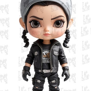 Biker Chibi Doll Clipart, Cute Motorcycle Characters, Kids Digital ...