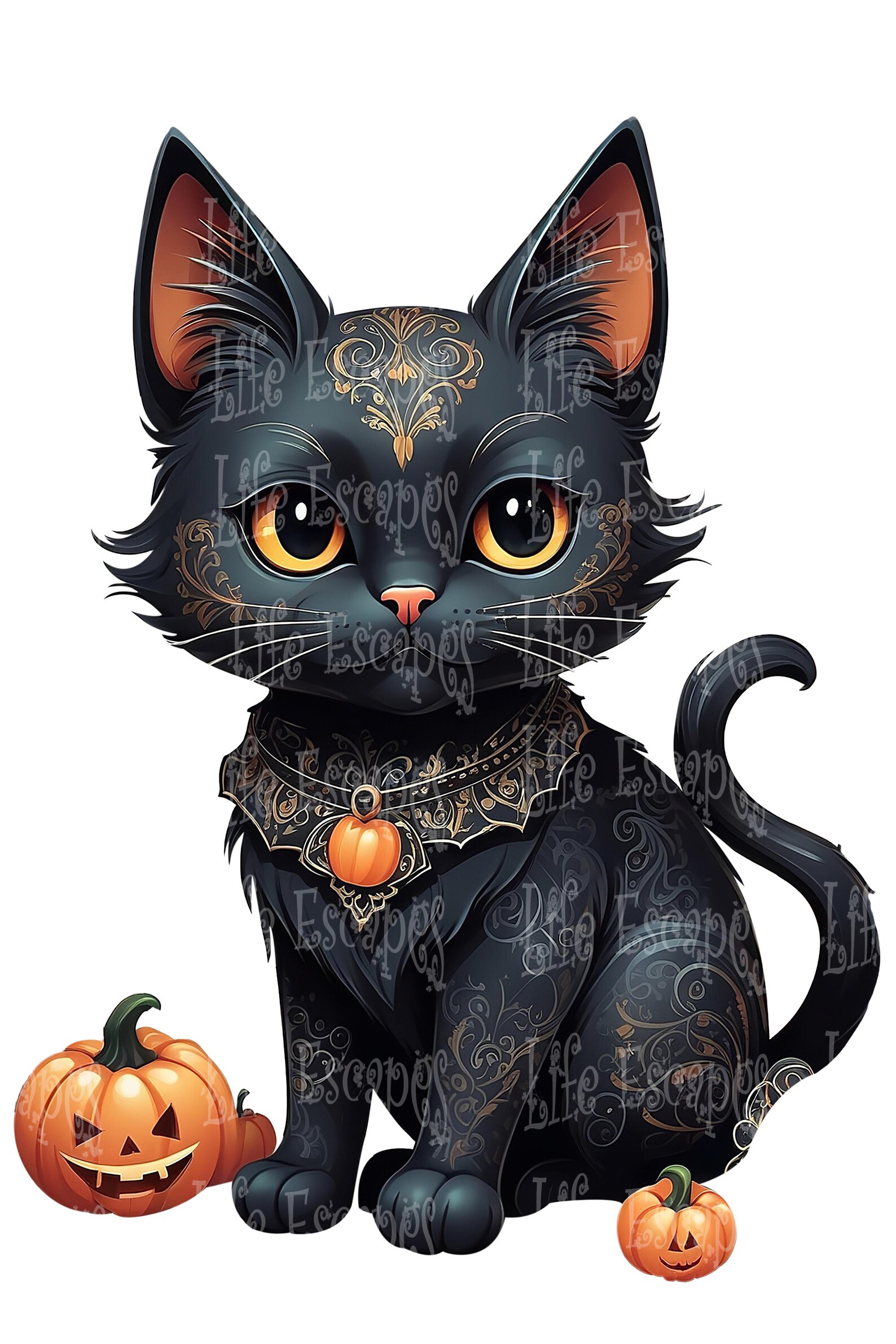 Black Cat Halloween Clipart Set, 7 Digital Images, Transparent PNG ...