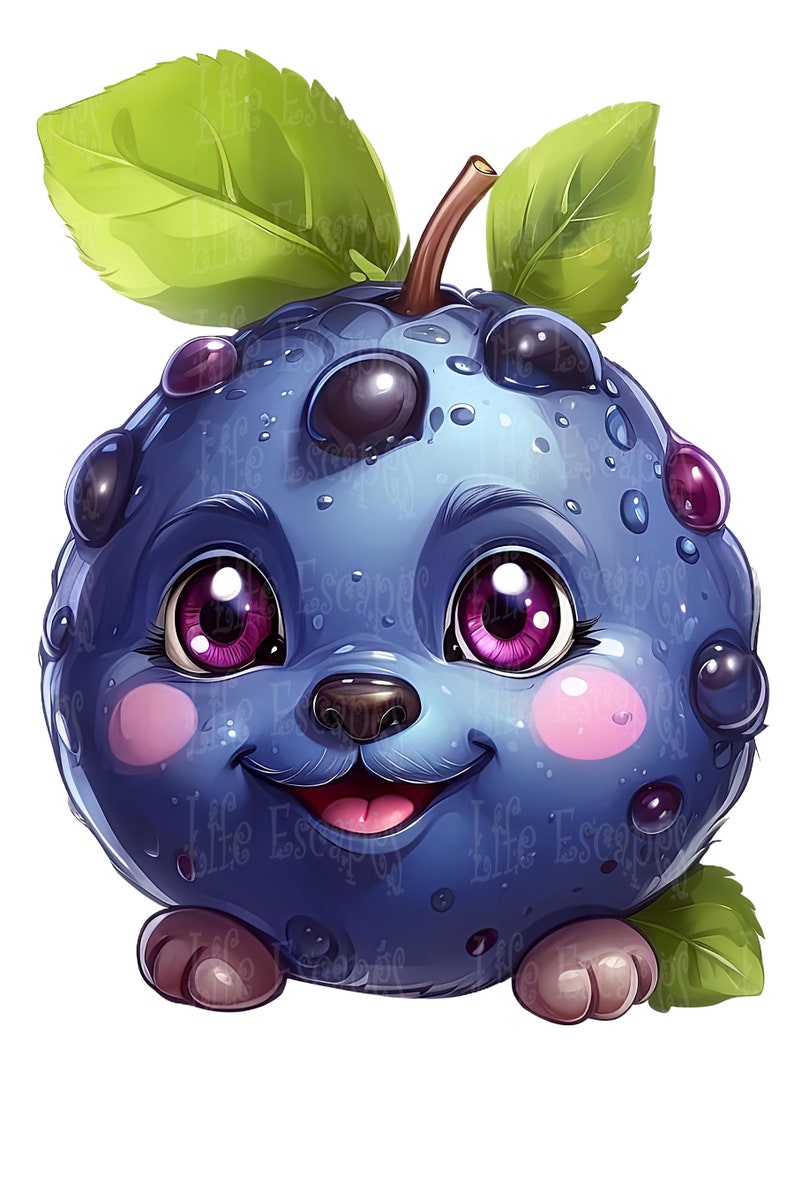 Cute Blueberry Characters Clipart, Whimsical Fruit Illustrations ...