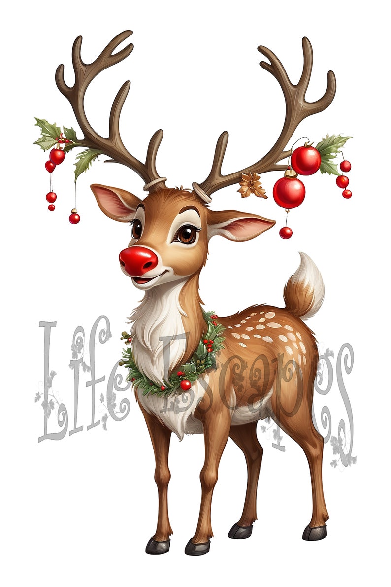 Printable Santa and His Reindeer Clipart Set Set 1, PNG, Commercial Use ...