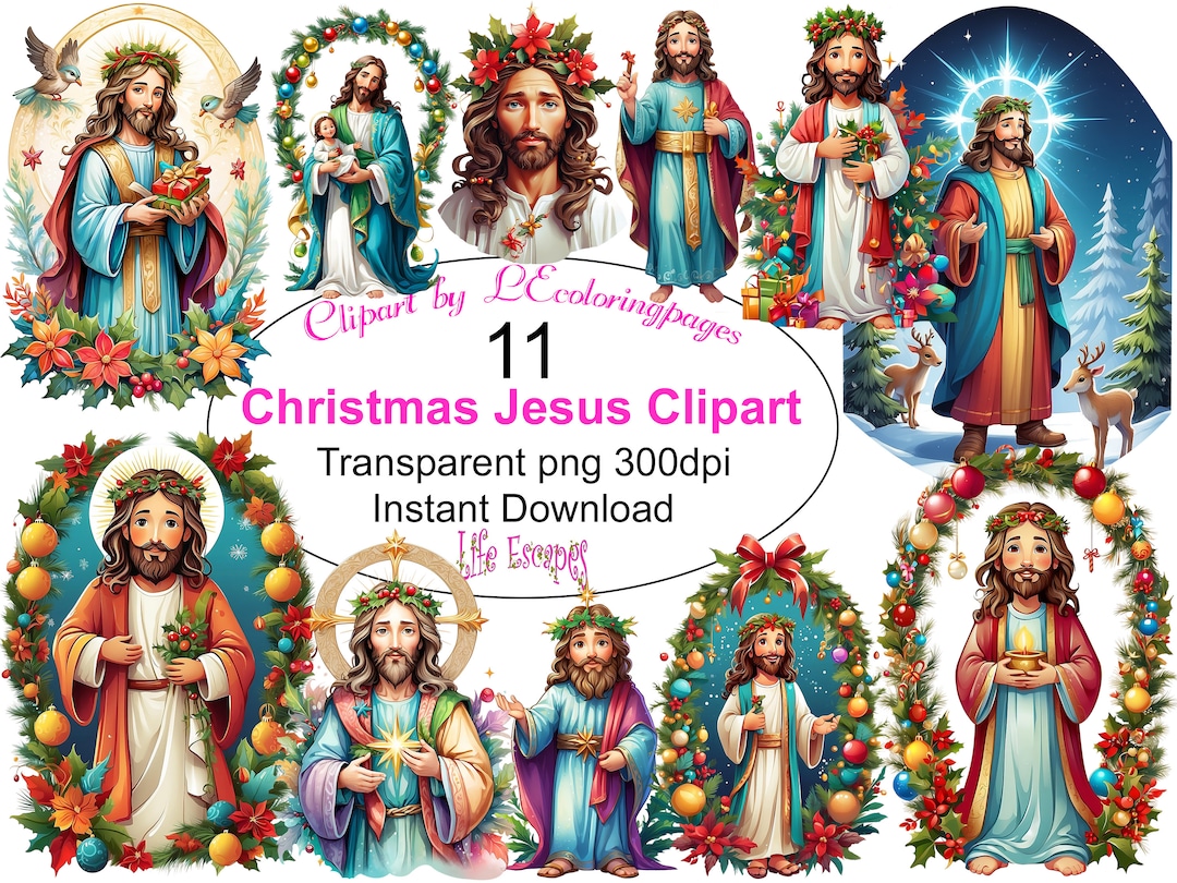Printable Christmas Jesus Clipart Set - Set #1, PNG, Commercial Use ...