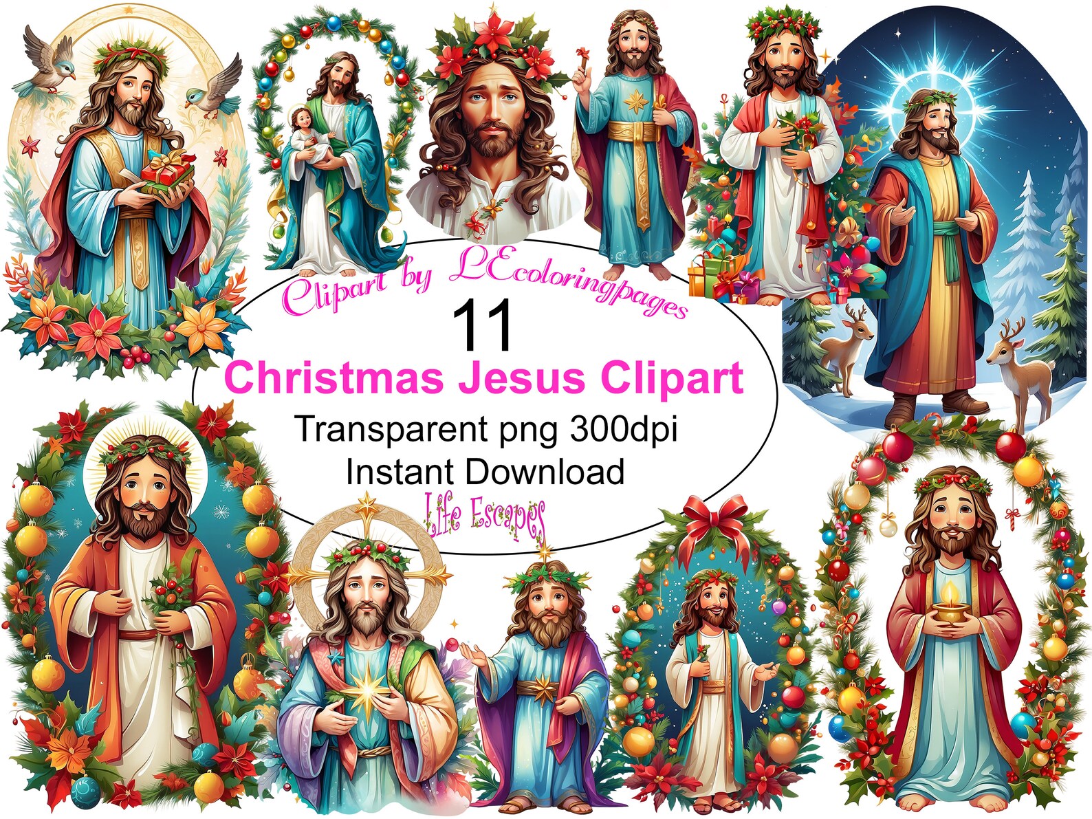 Printable Christmas Jesus Clipart Set - Set #1, PNG, Commercial Use ...