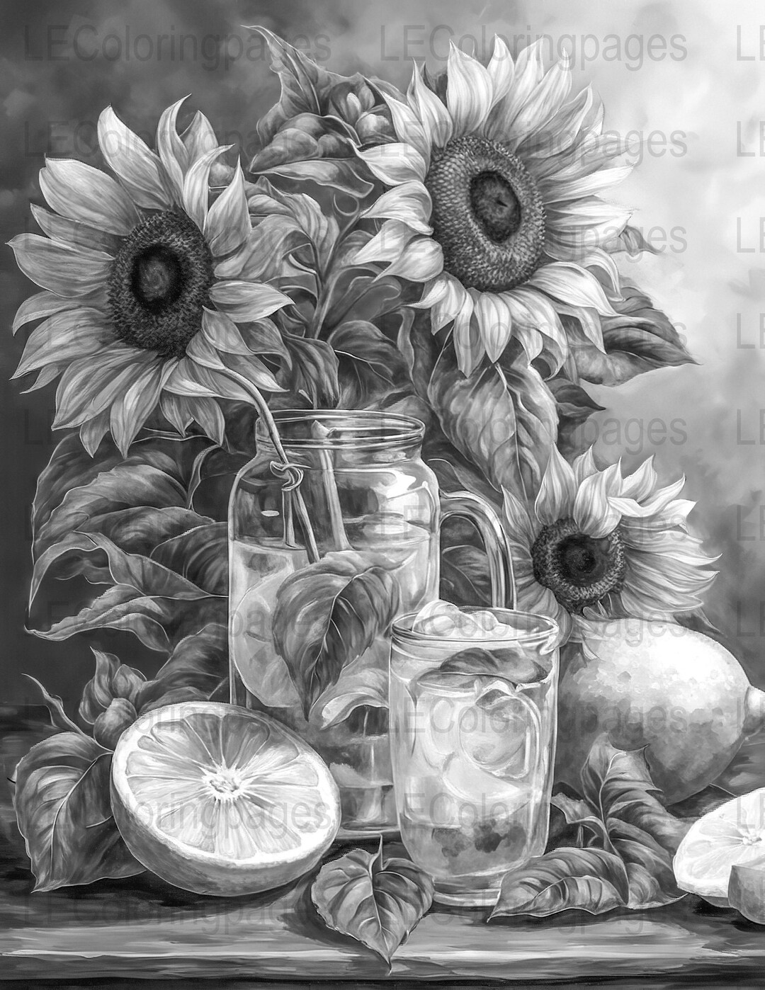 Sunflowers Grayscale Coloring Page for Adults #24 Instant Download ...