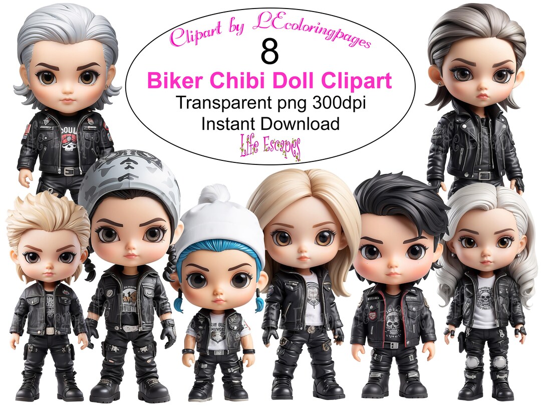 Biker Chibi Doll Clipart, Cute Motorcycle Characters, Kids Digital ...