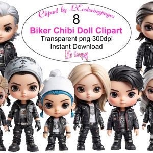 Biker Chibi Doll Clipart, Cute Motorcycle Characters, Kids Digital ...