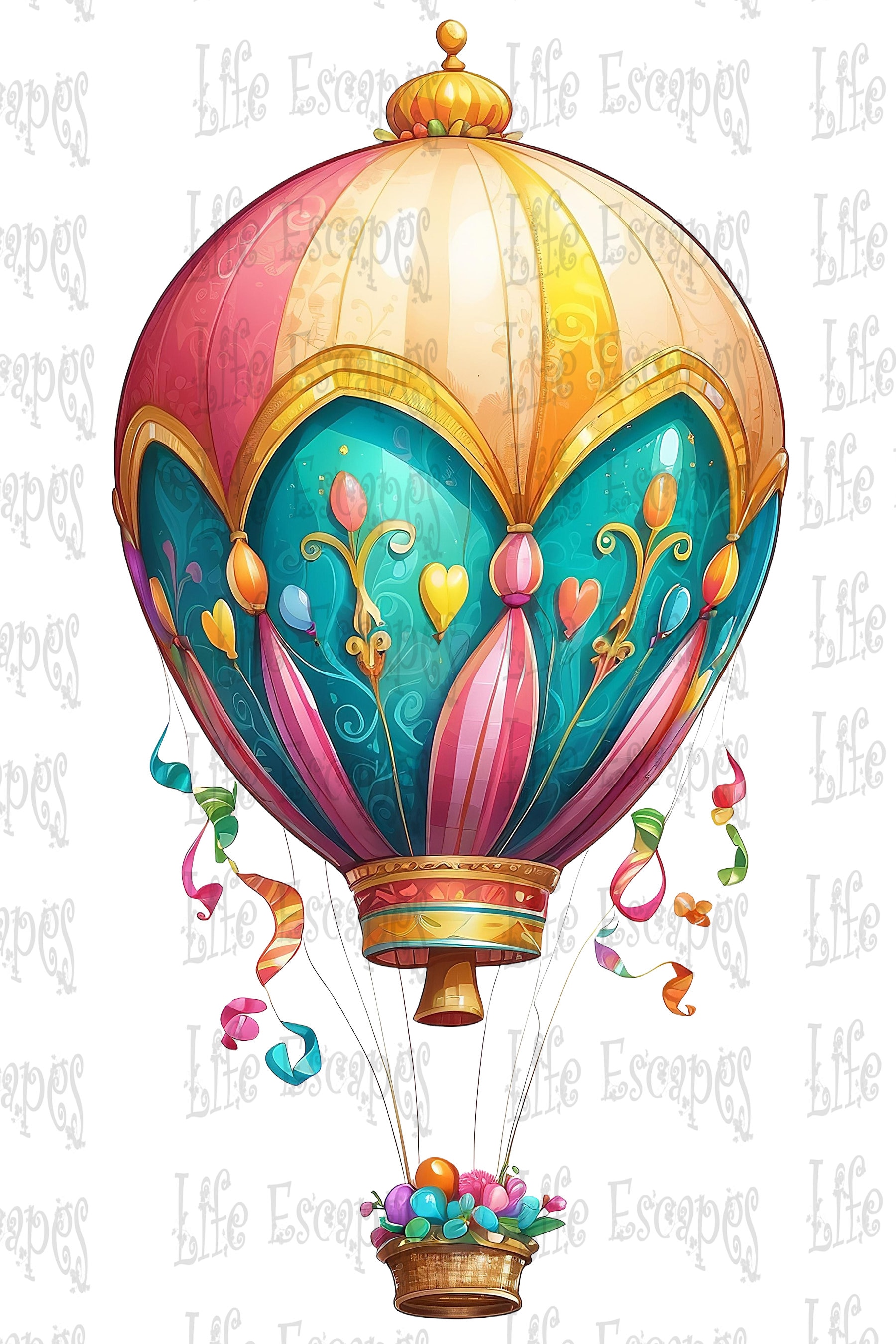 Colorful Hot Air Balloon Clipart Set, 8 Digital PNG Files, Commercial ...