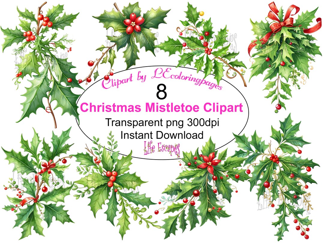 Printable Christmas Mistletoe Clipart Set - Set #1, PNG, Commercial Use ...