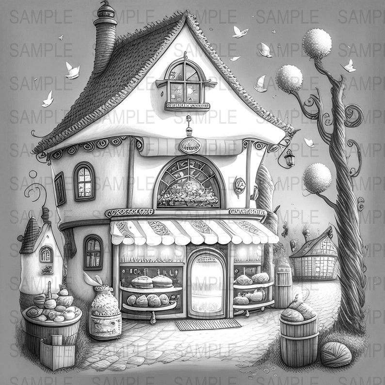 Printable Adult Coloring Page 3D Whimsical Bakery 8x8 - Etsy