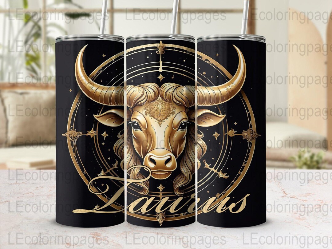 Taurus Zodiac Sign 20 Oz Tumbler Wrap, Astrology Golden Bull Design ...