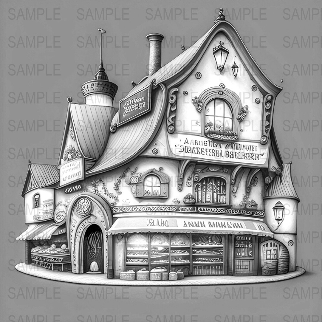 Printable Adult Coloring Page, 3D Whimsical Bakery - 8x8" Printable ...