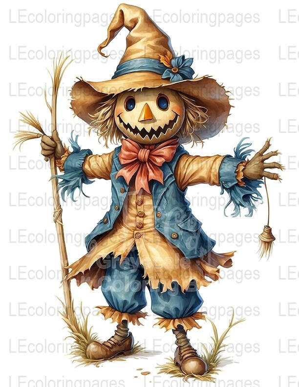 Whimsical Scarecrow Grayscale Coloring Page for Adults 20 - Etsy