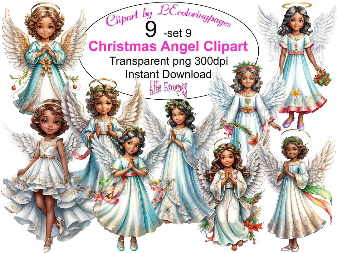 Christmas Angel Clipart Set 9, Transparent PNG 300dpi, Digital Download ...