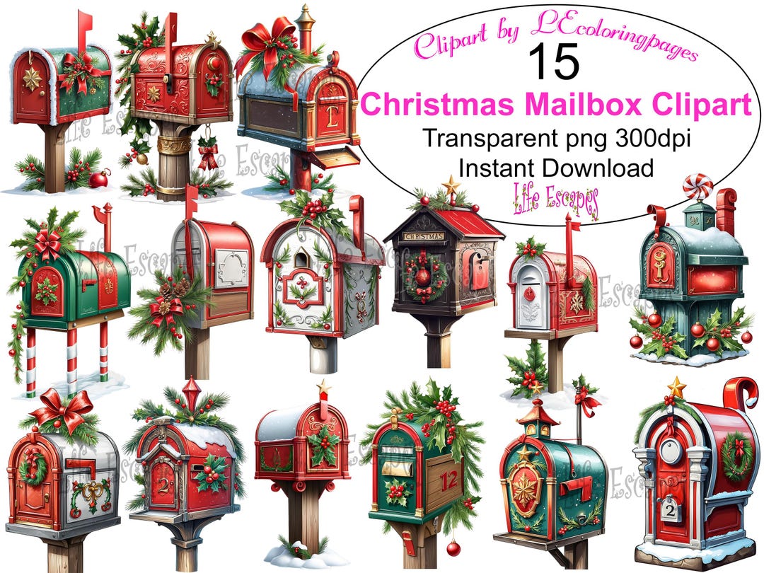 15 Christmas Mailbox Clipart Transparent PNG 300dpi Instant Download ...