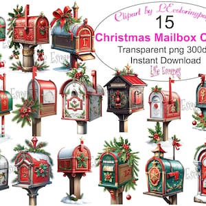 15 Christmas Mailbox Clipart Transparent PNG 300dpi Instant Download ...