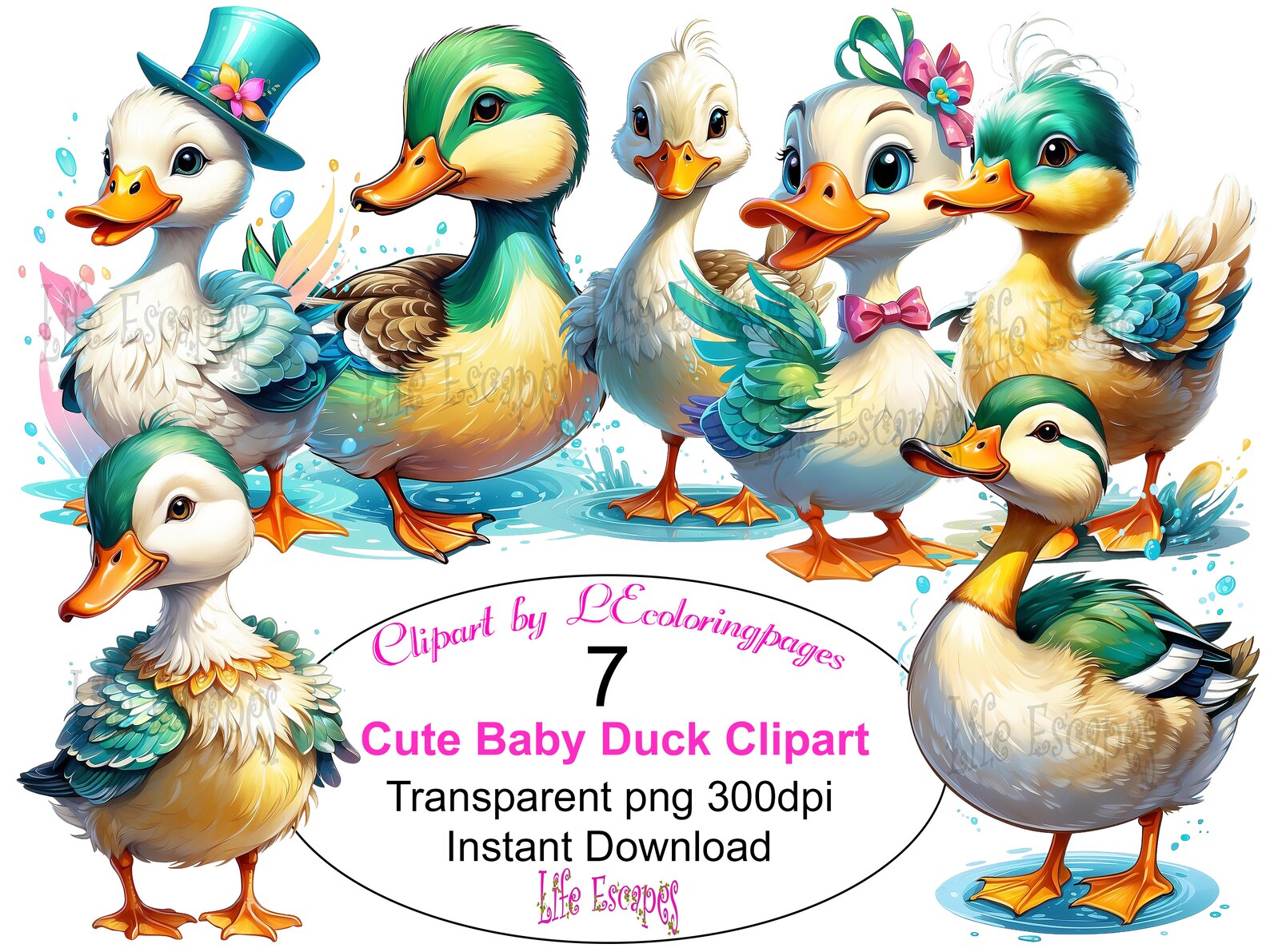 Printable Cute Baby Ducks Clipart Bundle - Set #1, PNG, Commercial Use ...