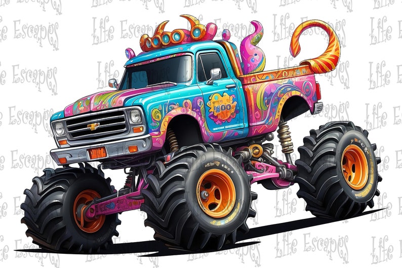 Digital Monster Truck Clipart Set, 8 PNG Files, Boys Birthday Party ...