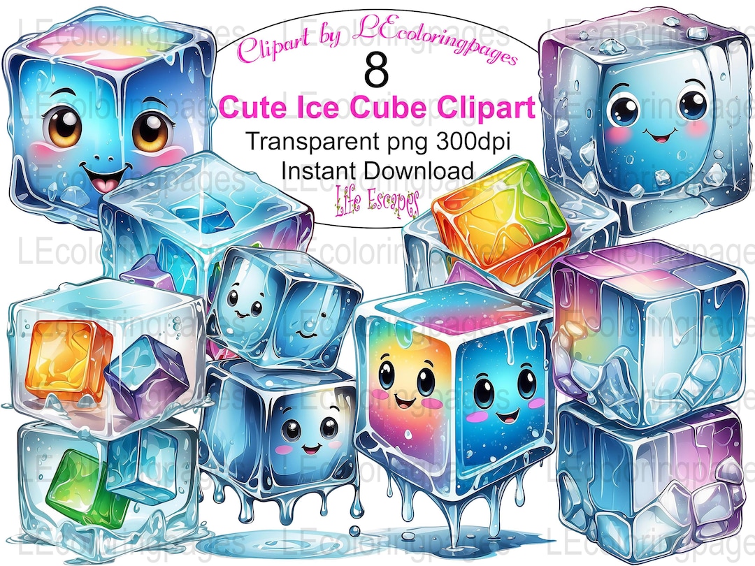 Cute Ice Cube Clipart 8 Transparent PNG 300dpi Instant Download ...