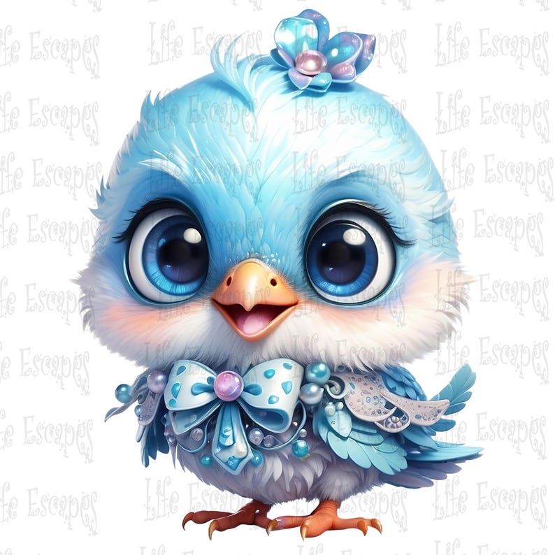 Cute Baby Blue Bird Clipart Set, Watercolor Blue Bird Clip Art, Pink ...