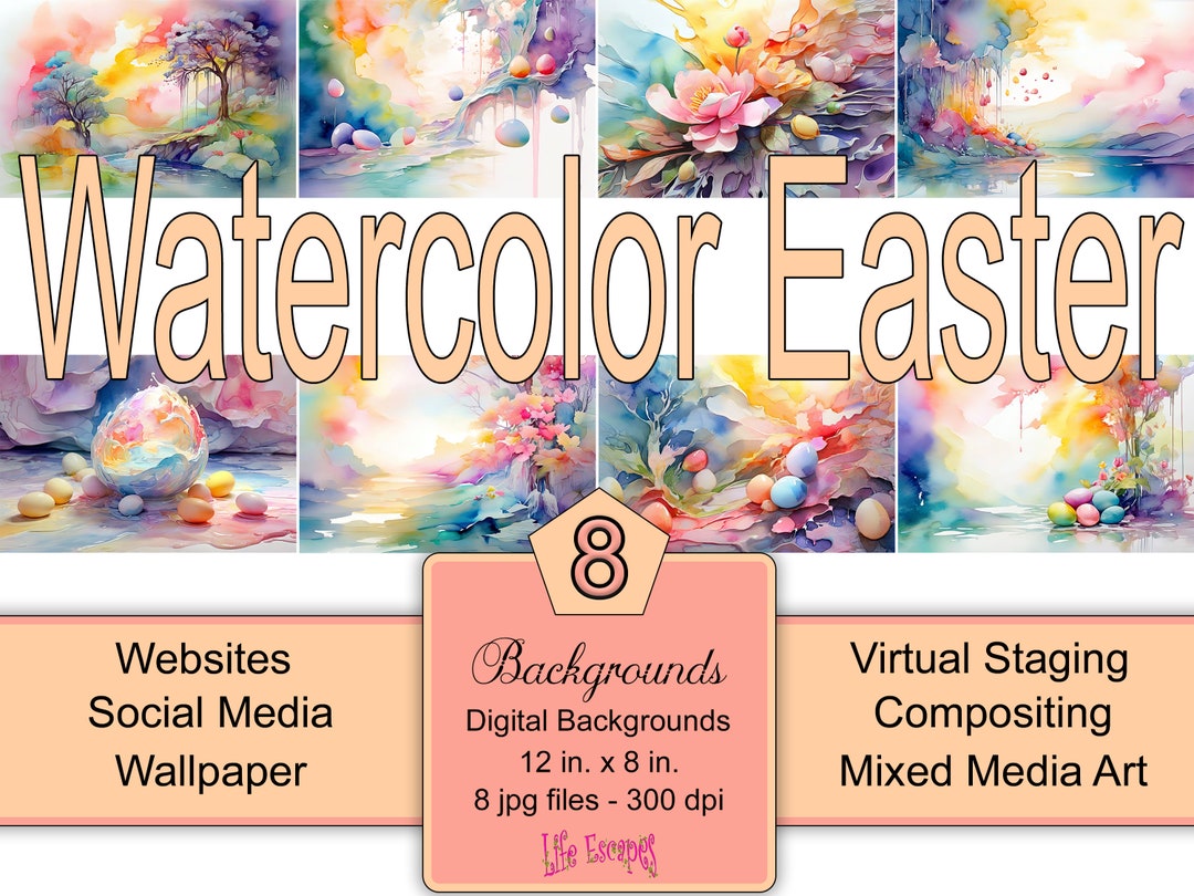 Watercolor Easter Digital Backgrounds Set, Spring Art Wallpapers ...