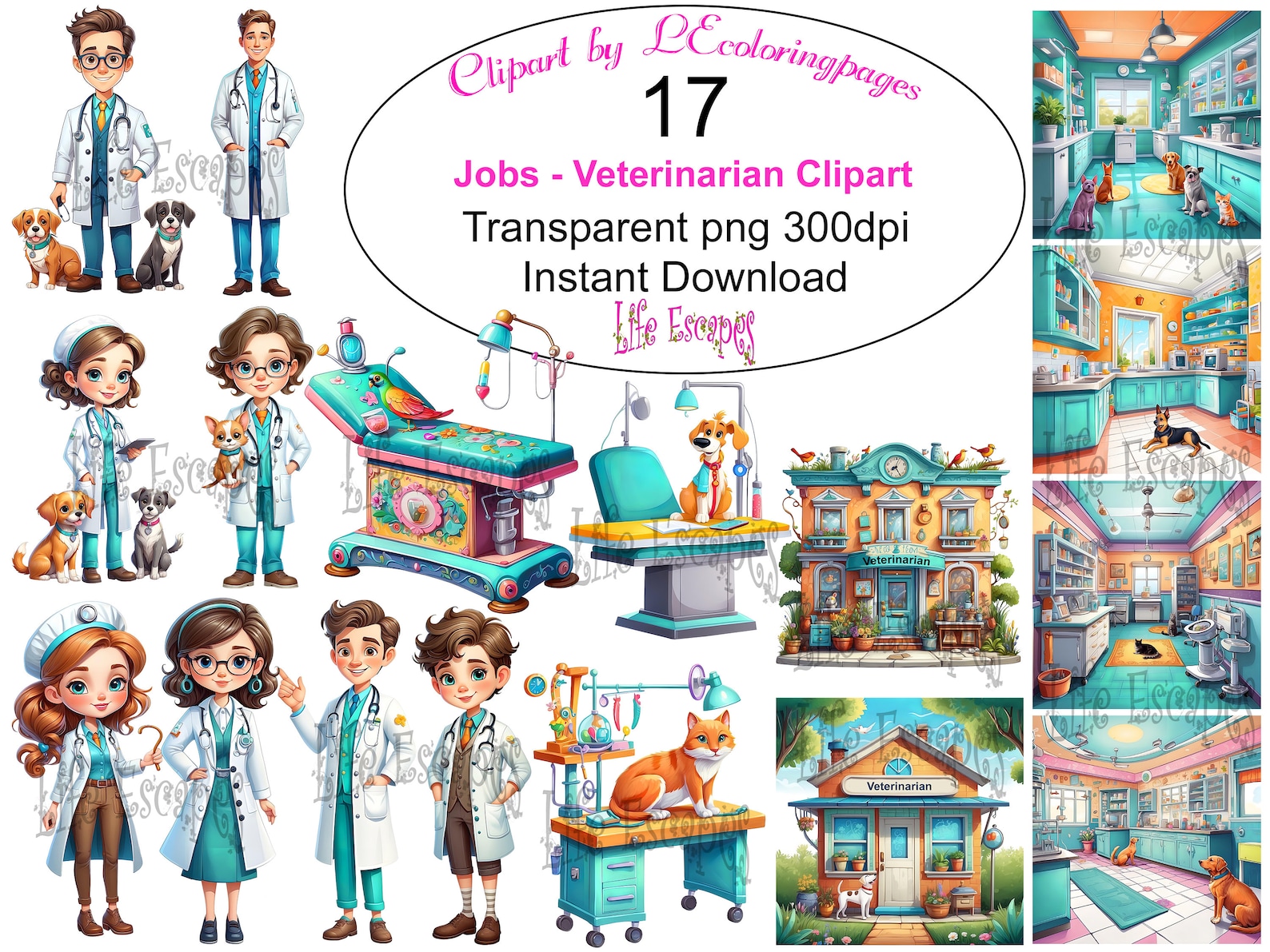 Veterinarian Clipart Set for Teachers, Pet Clinic Graphics, Animal Care ...