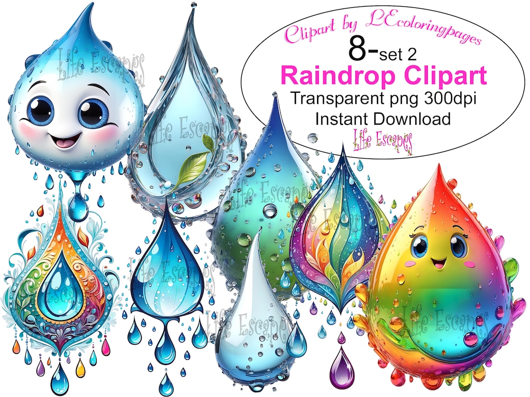 Cartoon Raindrop Clipart, Water Droplet Characters, Coloring Pages (PNG ...