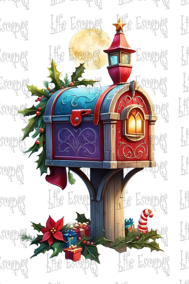 Printable Christmas Mailbox Clipart Set - Set #1, PNG, Commercial Use ...