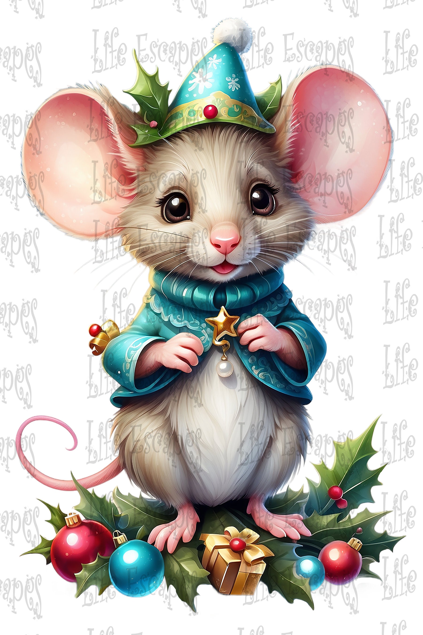 Printable Christmas Mouse Clipart Set - Set #1, PNG, Commercial Use ...
