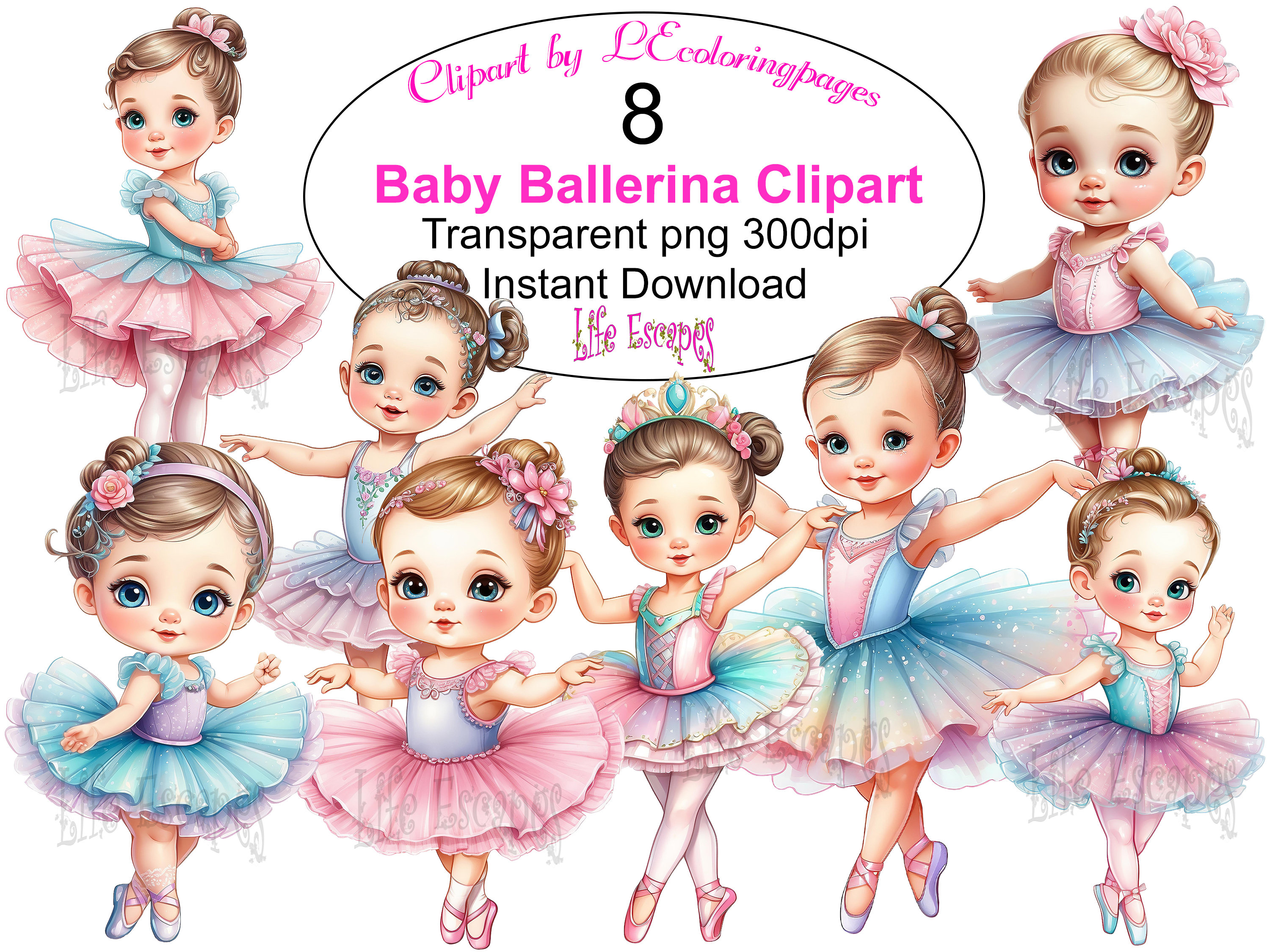 Baby Ballerina Clipart Set, Cute Ballet Girls Digital Download ...