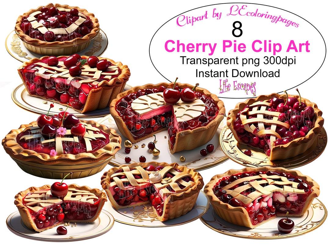 Cherry Pie Clip Art, Digital Download, Food Illustration, Commercial ...
